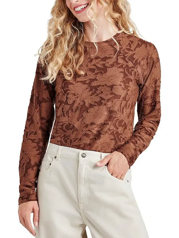 Splendid Cecelia Floral Long Sleeve Tee - Woodgrain