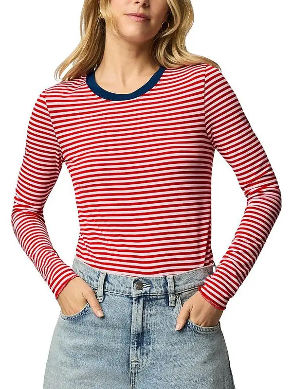 Splendid Striped Long Sleeve Tee - Navy/rouge
