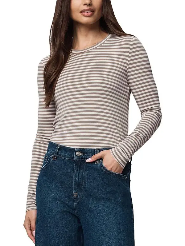 Splendid Striped Long Sleeve Tee - Pale Oak Heather/cedar