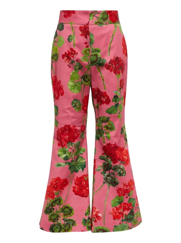 Oscar De La Renta Floral High-rise Flared Pants - Red