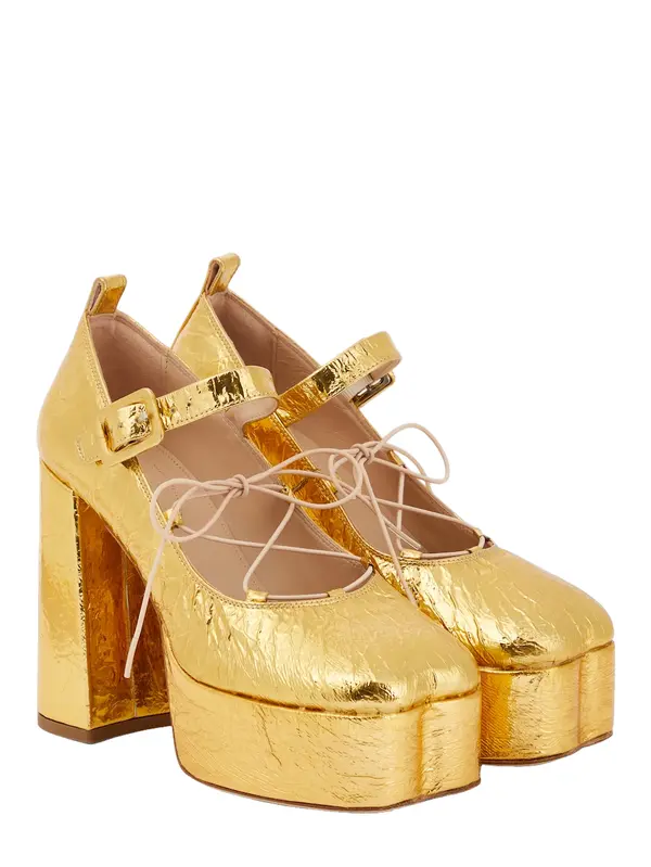 Simone Rocha Leather Ballerina Platform Pumps - Gold