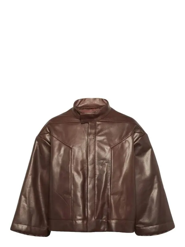 Rick Owens Cropped Leather Jacket - Brown