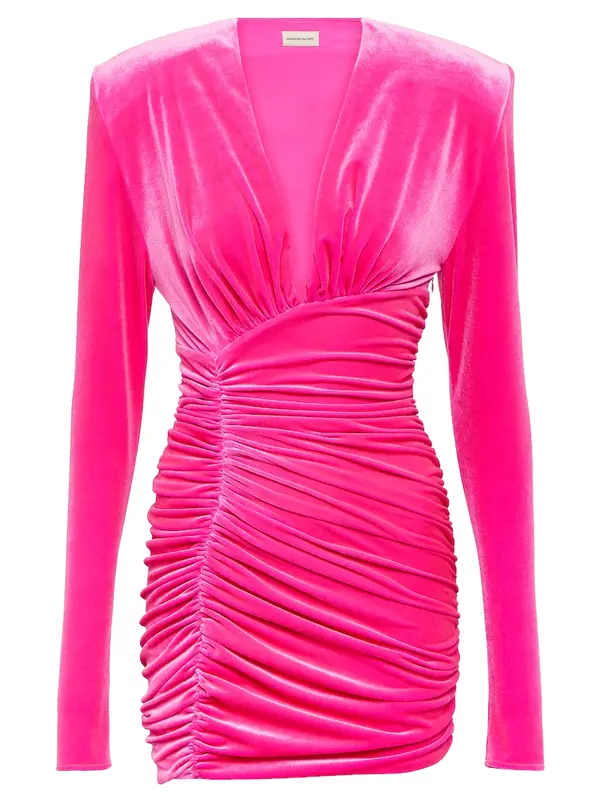Alexandre Vauthier Ruched Velvet Minidress - Pink