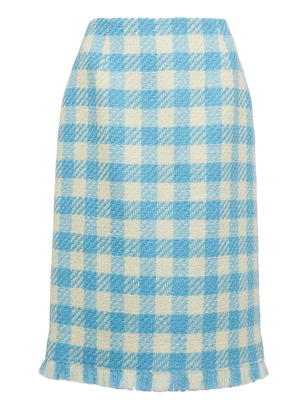 Oscar De La Renta Checked Midi Skirt - Blue