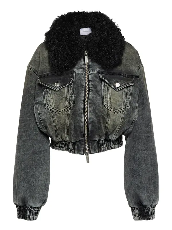 Blumarine Faux Fur-trimmed Denim Jacket - Black