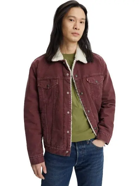LEVI'S Canvas Sherpa Trucker Jacket - Brown Stonewash