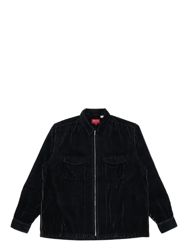 Supreme 2-tone Corduroy Zip Up Shirt - Black