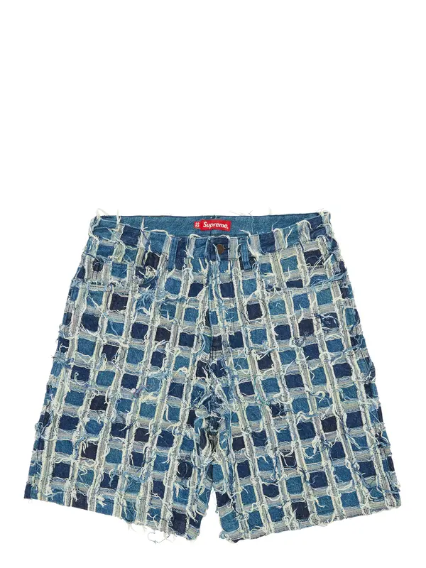 Supreme Frayed Patchwork Denim Shorts - Blue