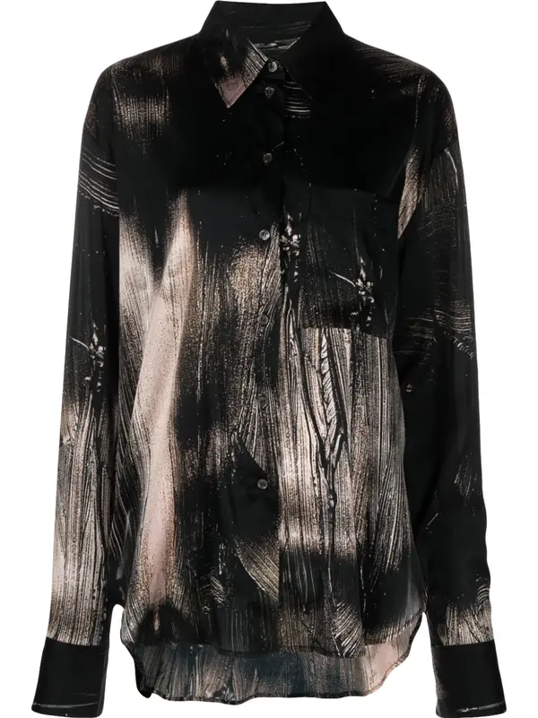 LOUISA BALLOU Abstract-print Long-sleeve Shirt - Black