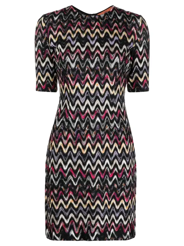 Missoni Zigzag-embroidered Wool-blend Dress - Black