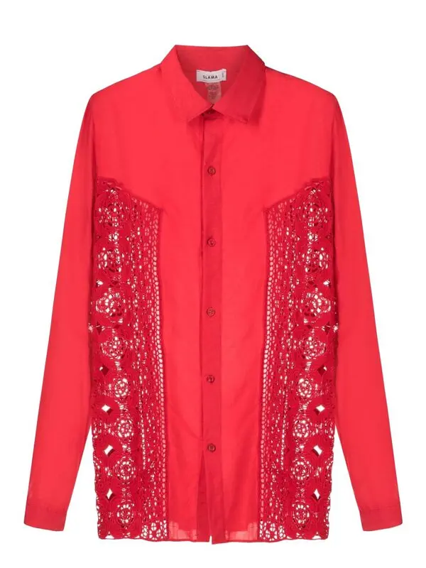 AMIR SLAMA Crochet-panel Long-sleeved Shirt - Red