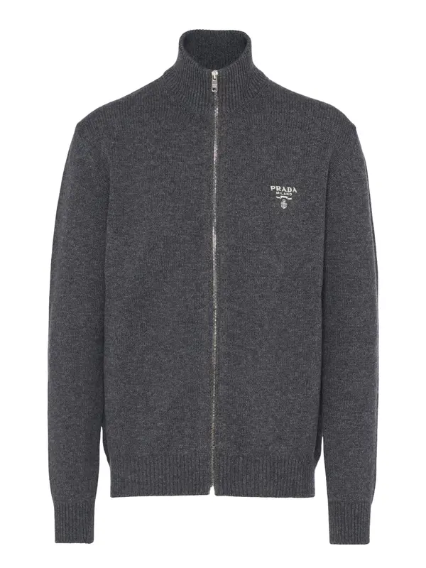 Prada Logo-embroidered Zip-up Sweatshirt - Grey
