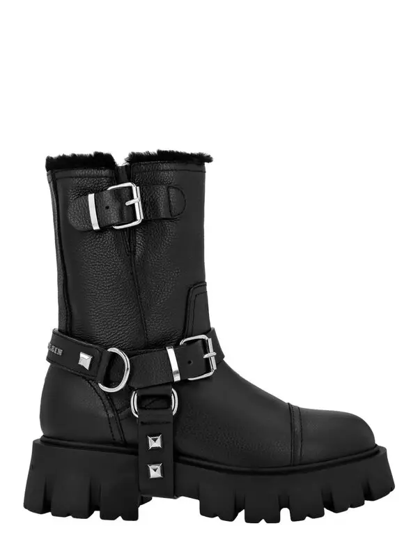 Philipp Plein Studded Leather Ankle Boots - Black