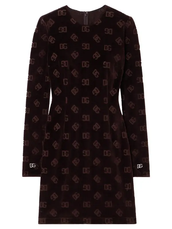 Dolce & Gabbana Cotton-velvet Jacquard Mini Dress - Brown