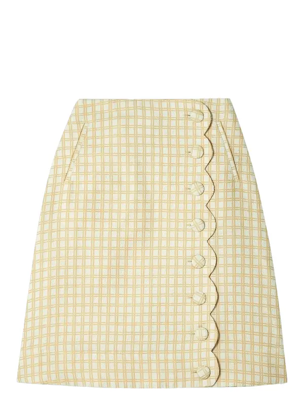 Lisa Marie Fernandez Scalloped Checked Bouclé-jacquard Skirt - Yellow