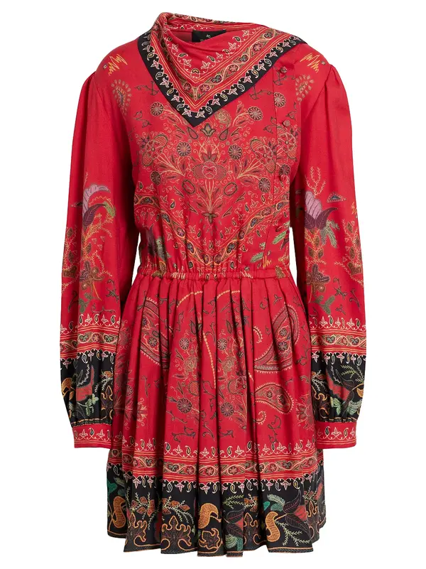 Etro Paisley-print Wool And Silk-blend Mini Dress - Red