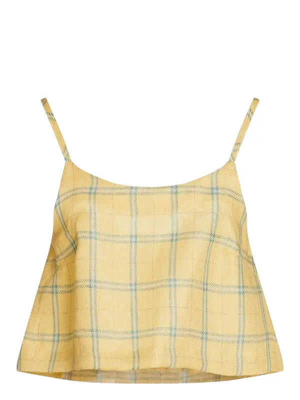 Bondi Born Cropped Checked Linen Camisole - Pastel Yellow