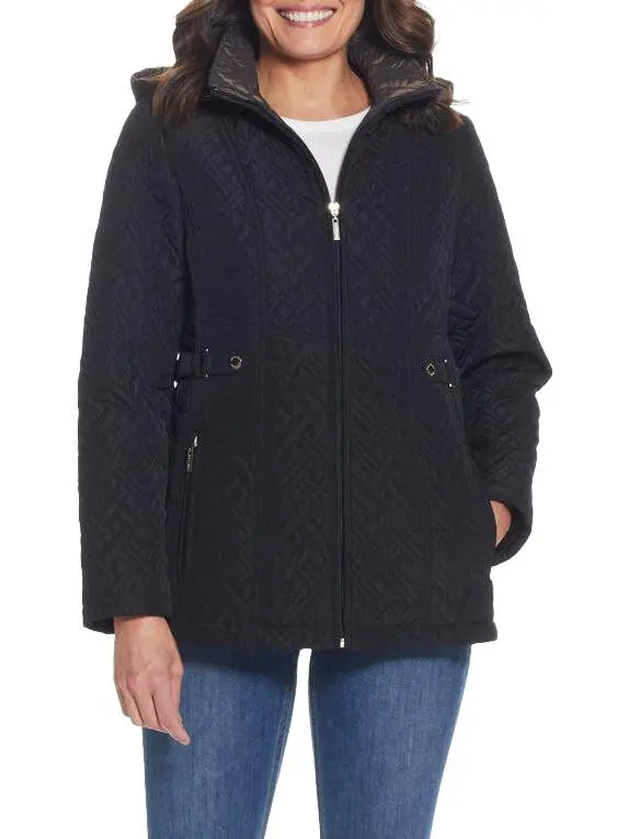 Gallery Quilted Jacket With Removable Hood - Black