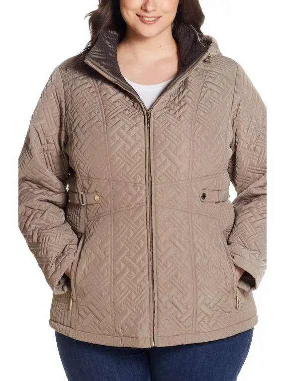 Gallery Quilted Jacket With Removable Hood - Mushroom