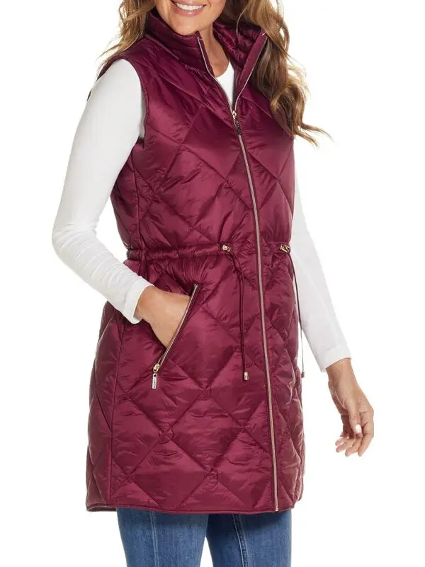 Gallery Diamond Quilted Puffer Vest - Burgundy