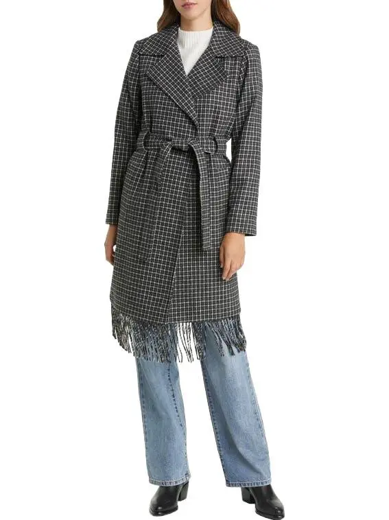 Sam Edelman Fringe Wrap Coat - Black/white Novelty