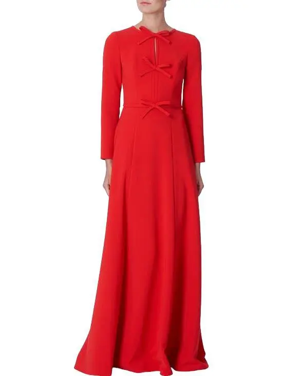 Carolina Herrera Pleated Triple Bow Gown - Poppy