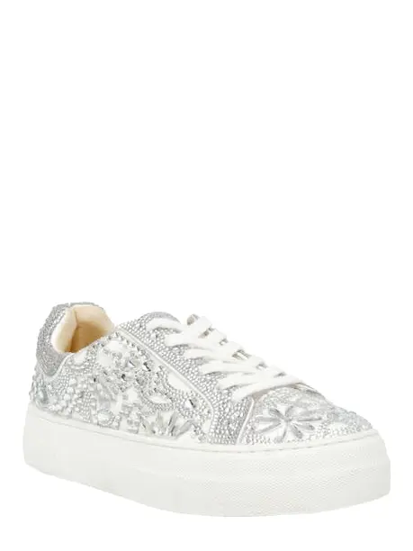 Betsey Johnson Reily Embellished Platform Sneakers - White
