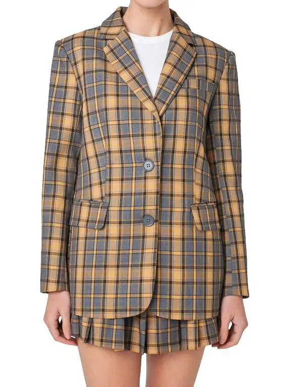 English Factory Plaid Blazer - Grey Multi