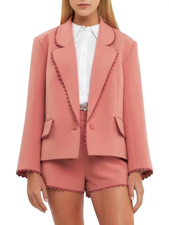English Factory Rickrack Edge One-button Blazer - Dusty Rose