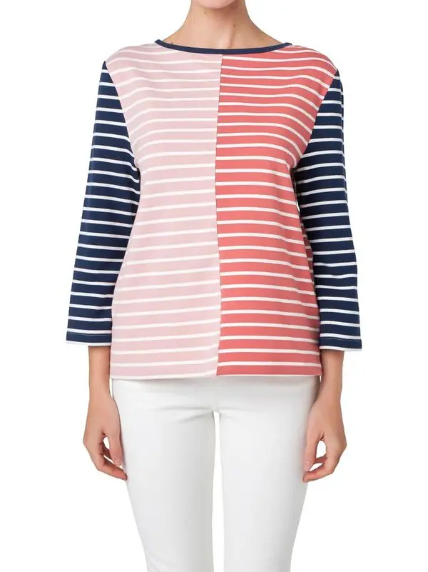 English Factory Stripe Colorblock Top - Pink Multi