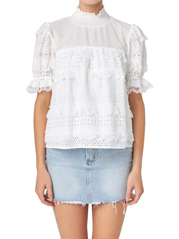 English Factory Eyelet Lace Babydoll Blouse - Off White