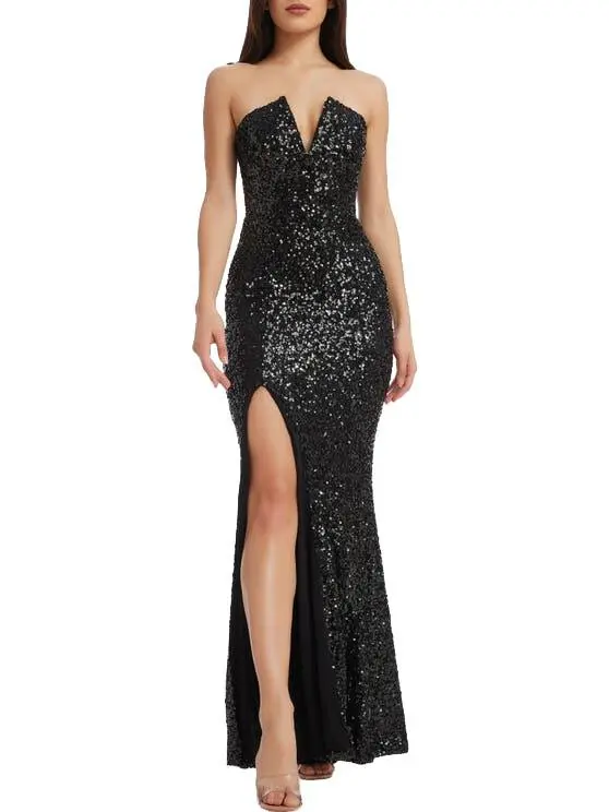 Dress The Population Fernanda Sequin Strapless Gown - Jet Black