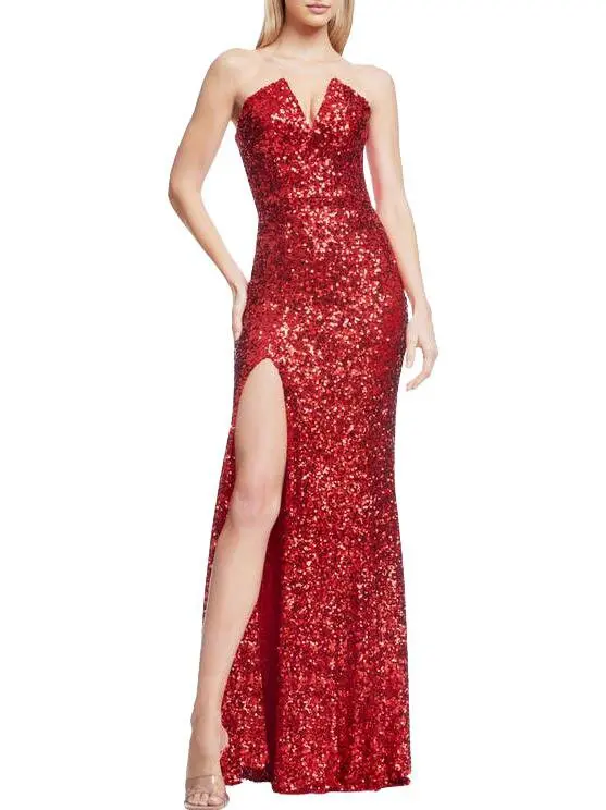 Dress The Population Fernanda Sequin Strapless Gown - Rouge