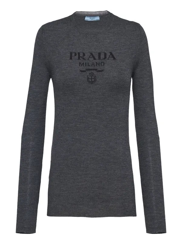 Prada Superfine Wool Crew-neck Sweater - Anthracite Gray