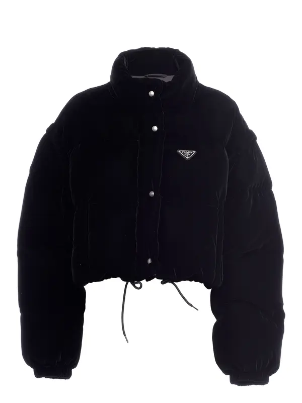 Prada Convertible Cropped Velvet Down Jacket - Black