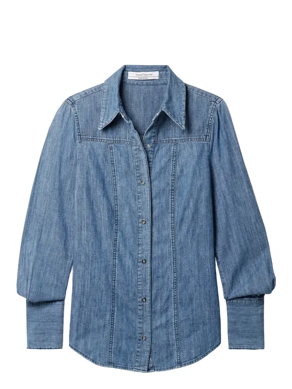Another Tomorrow Net Sustain Organic Cotton-chambray Shirt - Blue