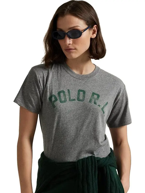 Ralph Lauren Logo Jersey Crewneck Tee - Heather Grey/green