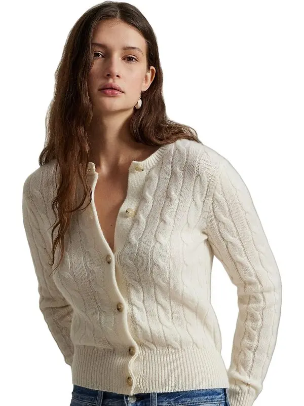 Ralph Lauren Cable-knit Cashmere Crewneck Cardigan - Cream
