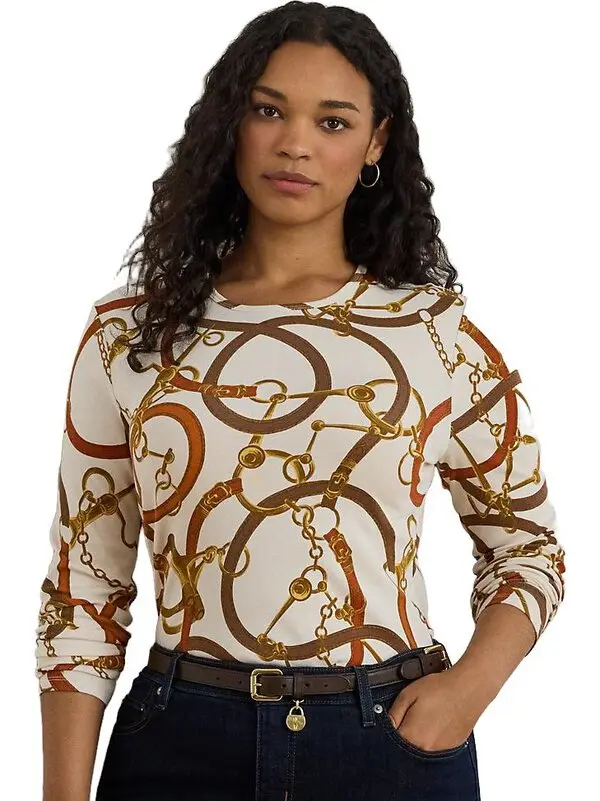 Ralph Lauren Belting-print Long-sleeve Tee - Cream Multi