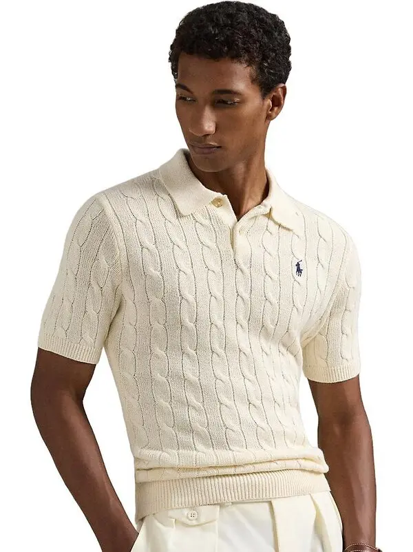 Ralph Lauren Cable-knit Cotton Polo-collar Sweater - Andover Cream