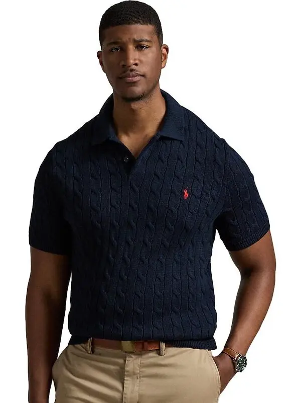 Ralph Lauren Cable-knit Cotton Polo-collar Sweater - Hunter Navy