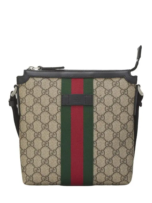 Gucci Original Gg Supreme Canvas Web Flat Messenger - Black
