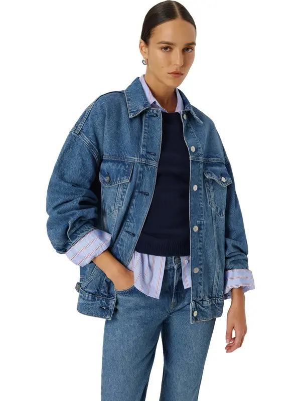 REFORMATION Brooks Oversized Denim Jacket - Blue