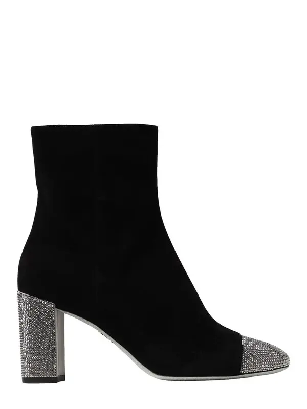 Rene Caovilla Bonnie Suede Ankle Boots With Rhinestones - Black