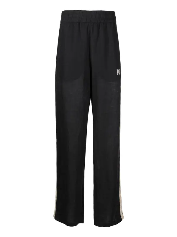 Palm Angels Logo-embroidered Linen Trousers - Black