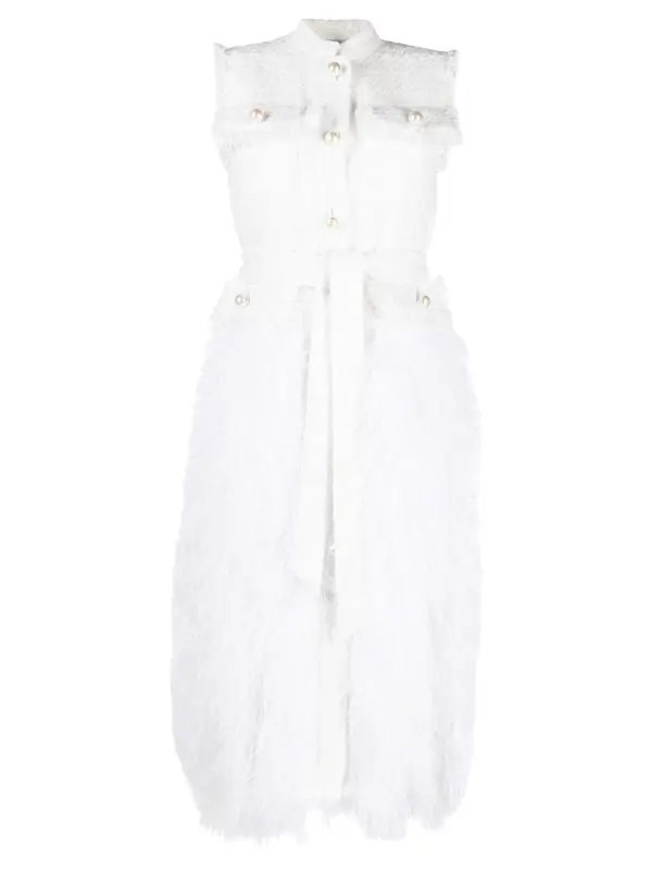 Huishan Zhang Feather-trim Tweed Dress - White