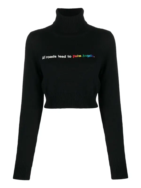 Palm Angels Embroidered Cropped Jumper - Black
