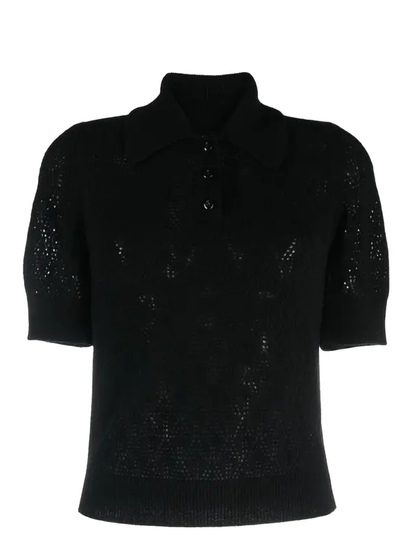 BARRIE Pointelle-knit Cashmere Polo Top - Black