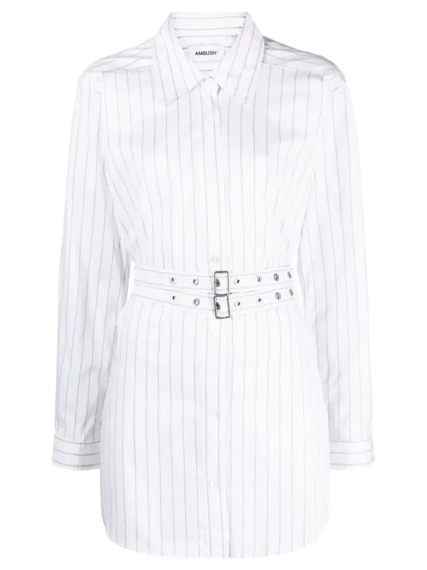 AMBUSH Striped Cotton-blend Shirtdress - White