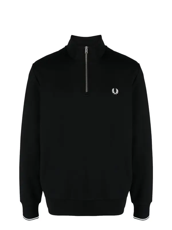 Fred Perry Logo-embroidered Zip-up Jumper - Black